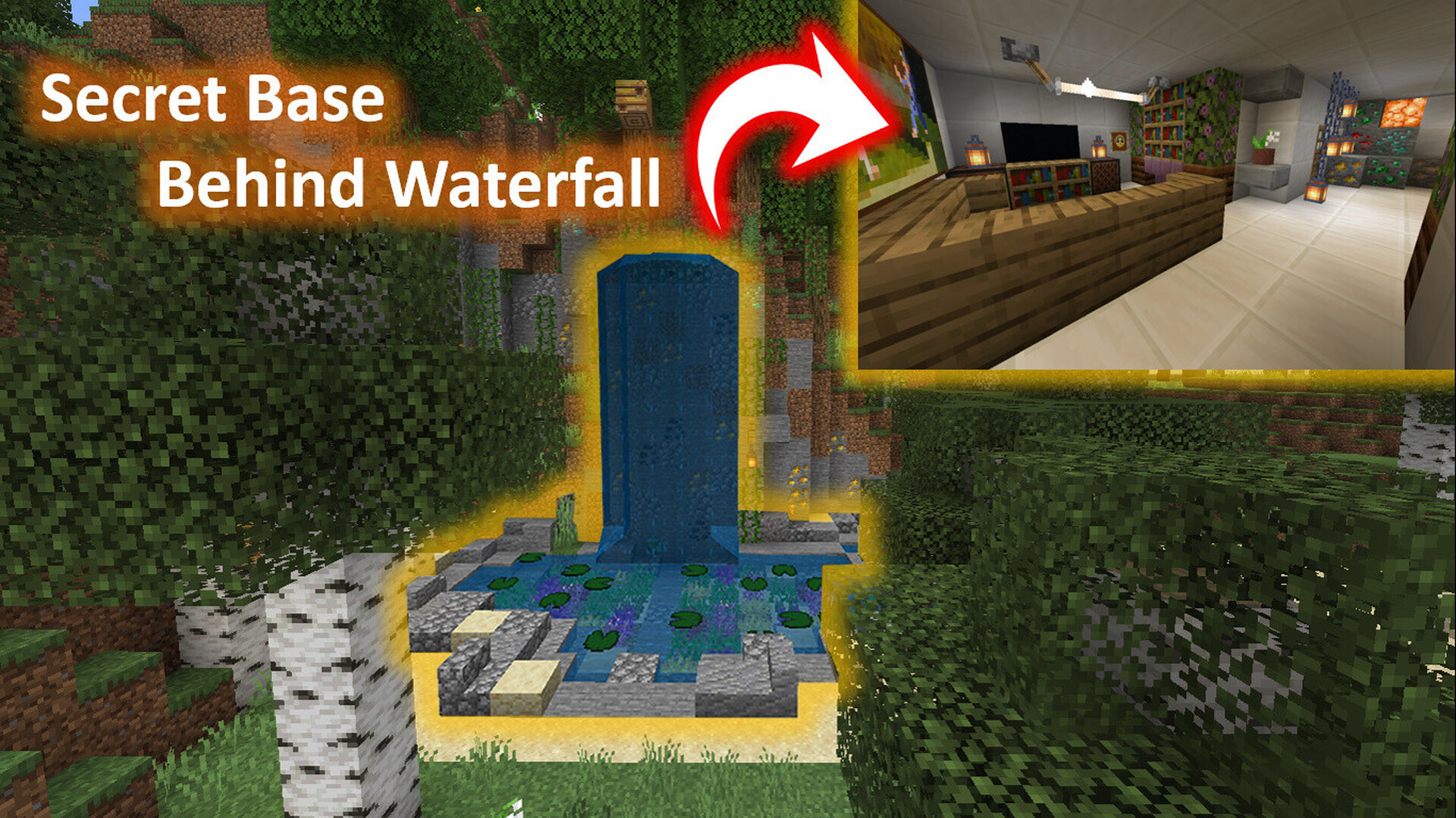 Secret base behind waterfall (Bedrock Only!) Minecraft Map