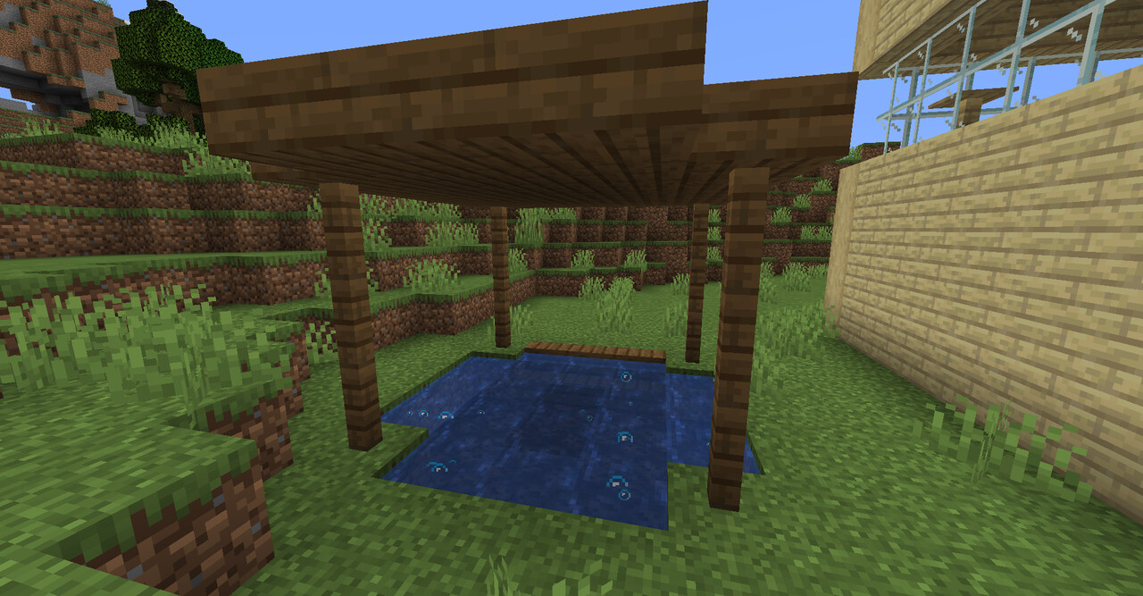 Luxury modern house with car, swimming pool, and Jacuzzi. Minecraft Map