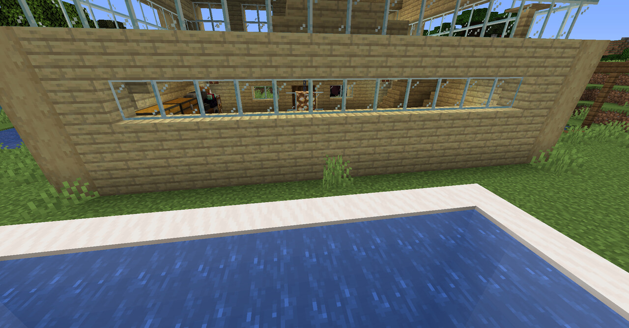 Luxury modern house with car, swimming pool, and Jacuzzi. Minecraft Map