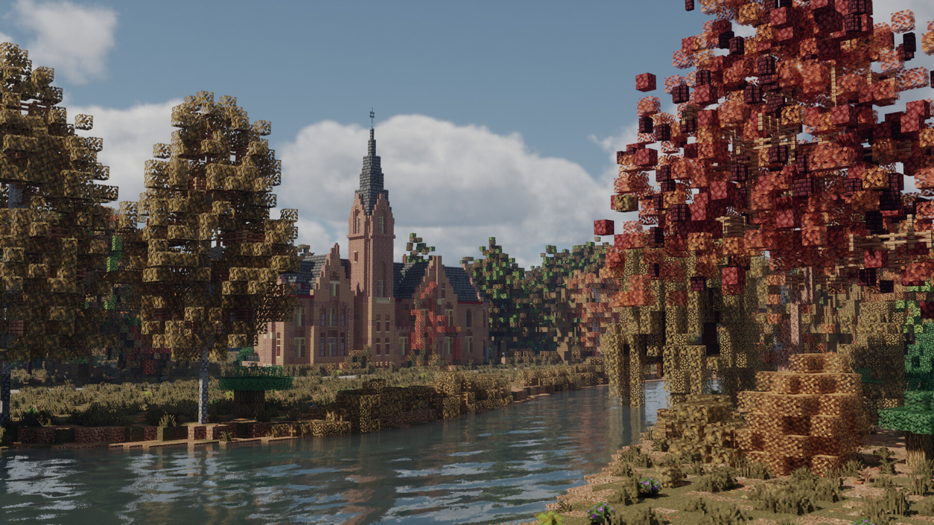 Flemish Neo-Gothic castle in an autumn forest Minecraft Map