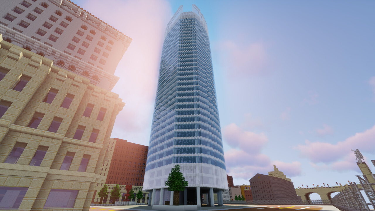 Modern Glass Skyscraper: Oakwood City Minecraft Map