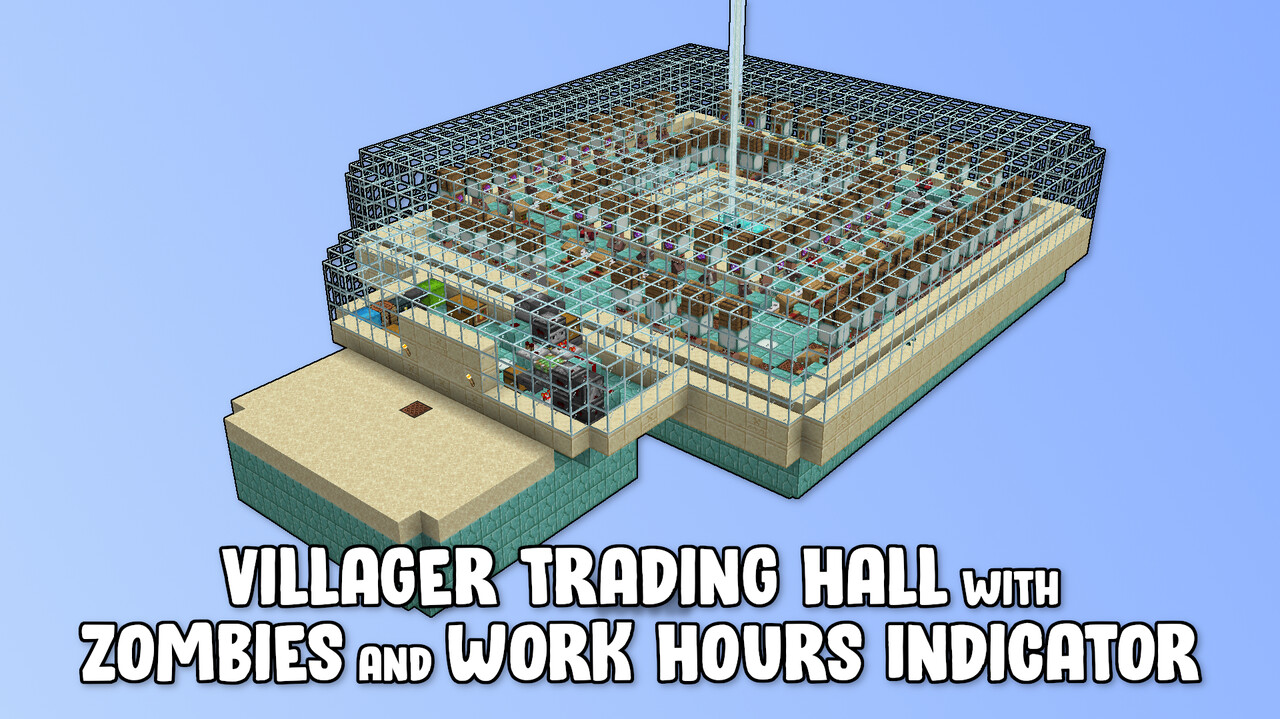 Villager Trading Hall with Zombies and Work Hours Indicator Minecraft Map