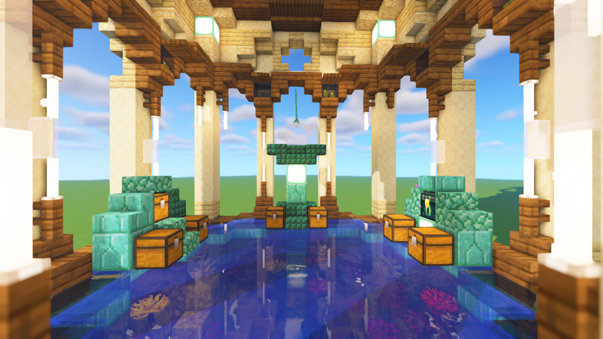 Trident Shop - Mermaid Statue on top of Tower Minecraft Map
