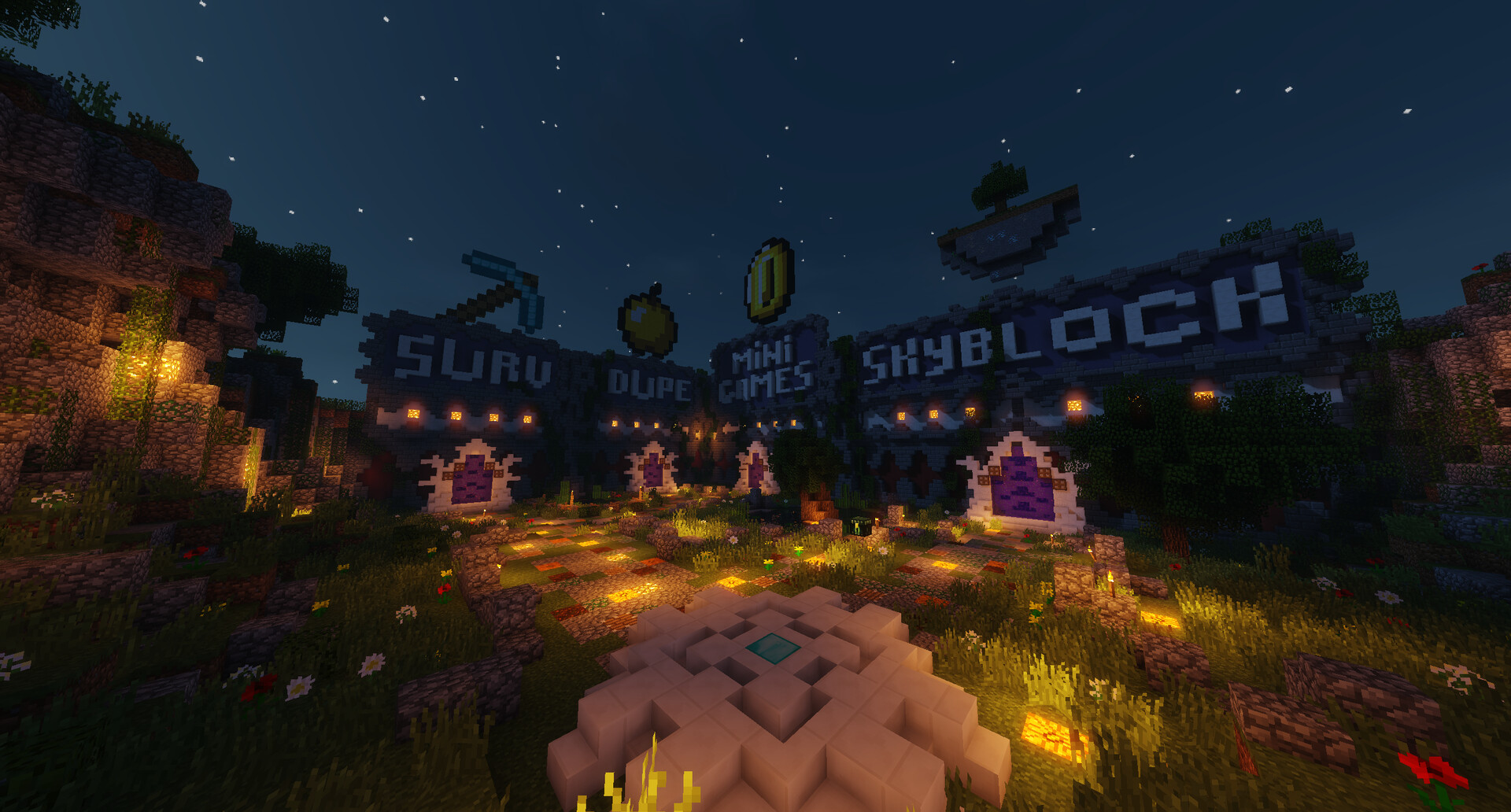 Server Hub -> SkyBlock, MiniGames, Survival, Dupe Minecraft Map