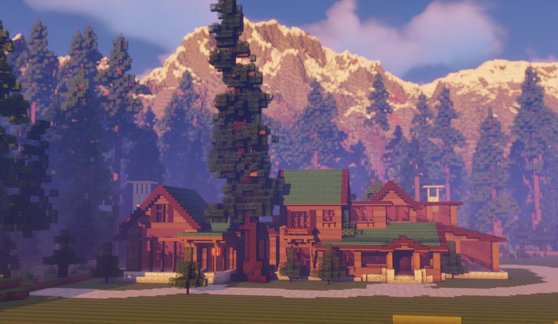 Big wooden cottage in taiga + lake and mountains Minecraft Map