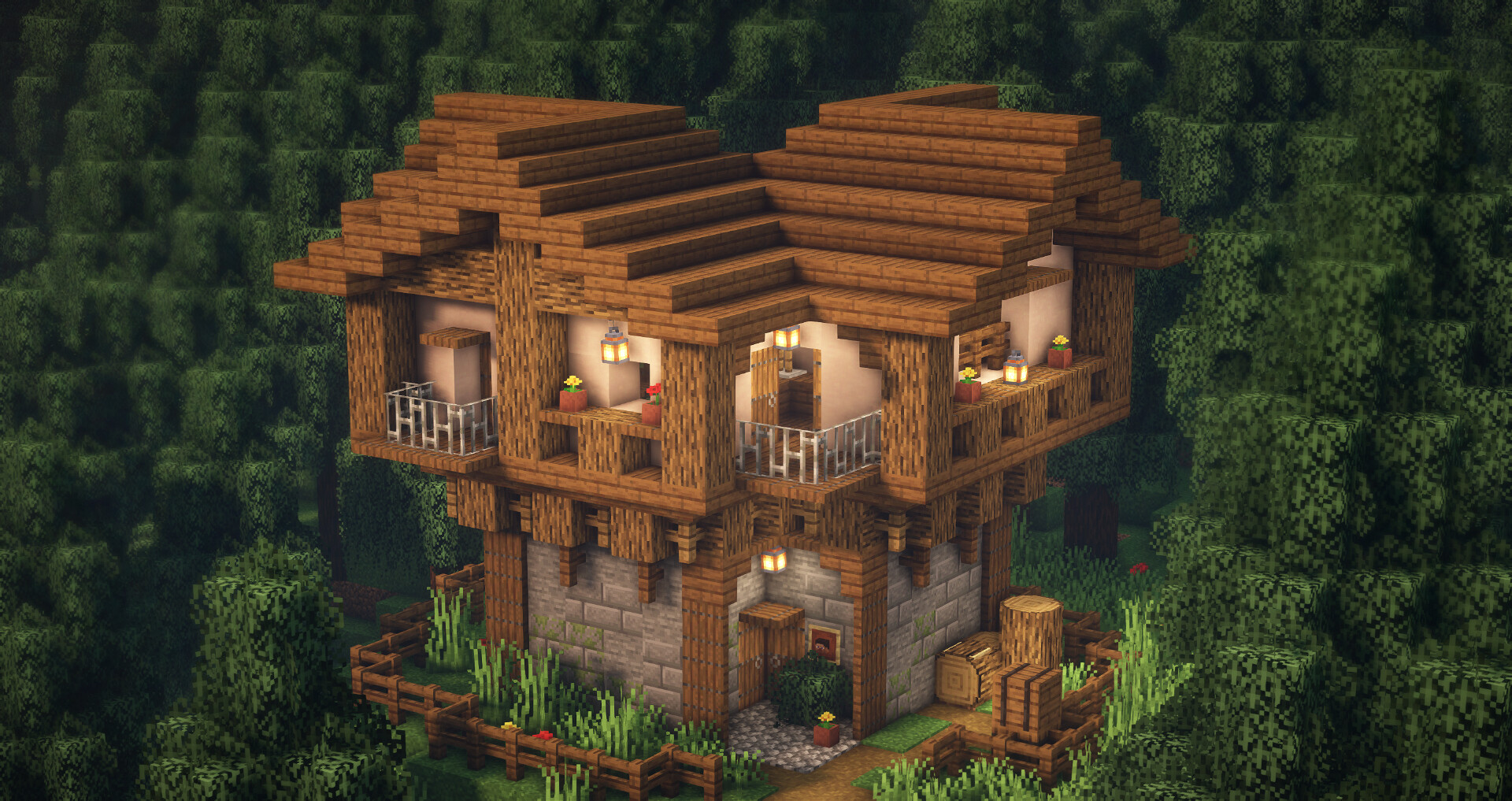 Minecraft : How to build Wooden house in the Forest Minecraft Map