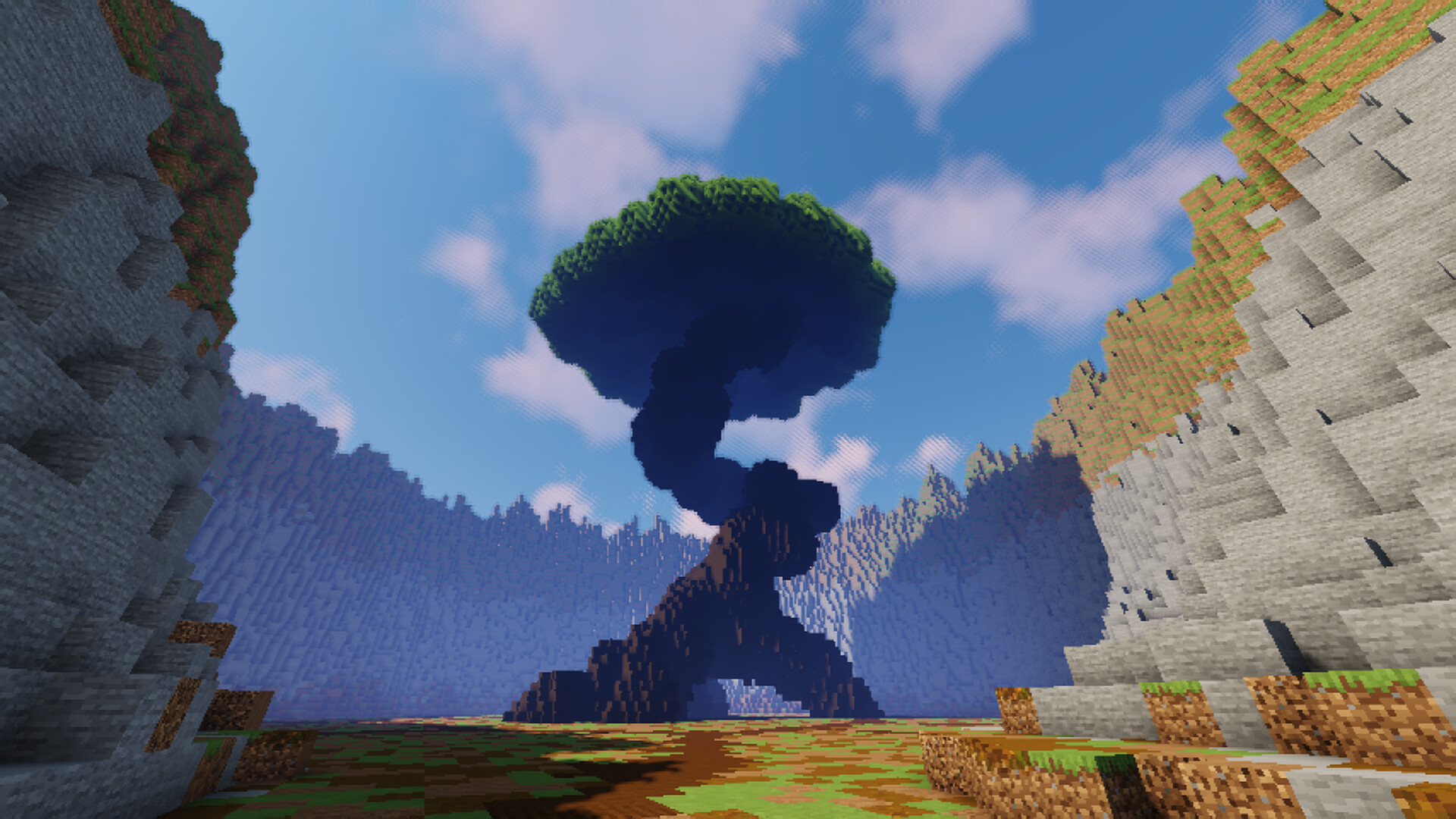 a tree encircled in the mountains Minecraft Map