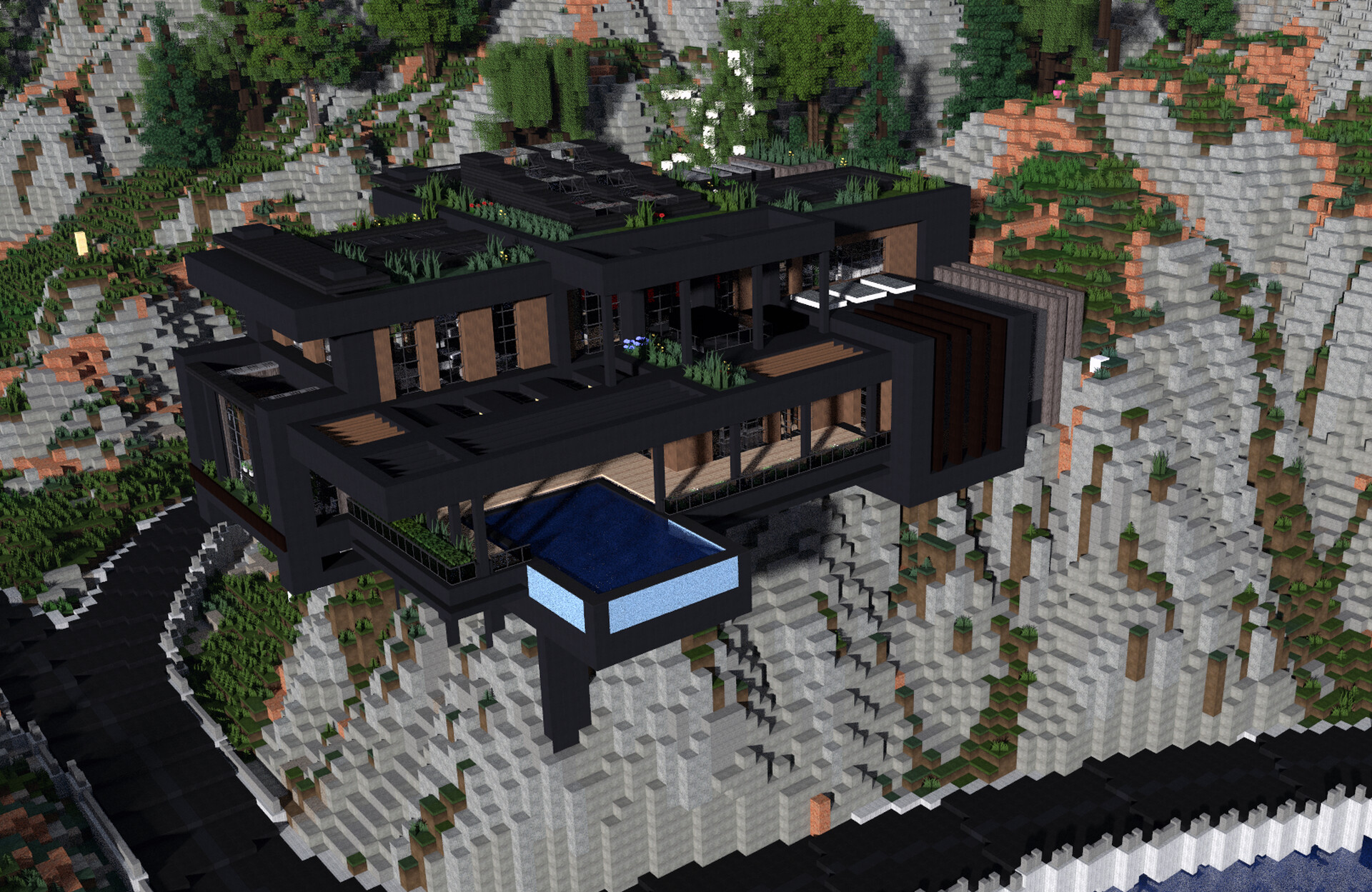 Modern Cliffside Villa 4 | interiors + download Minecraft Map