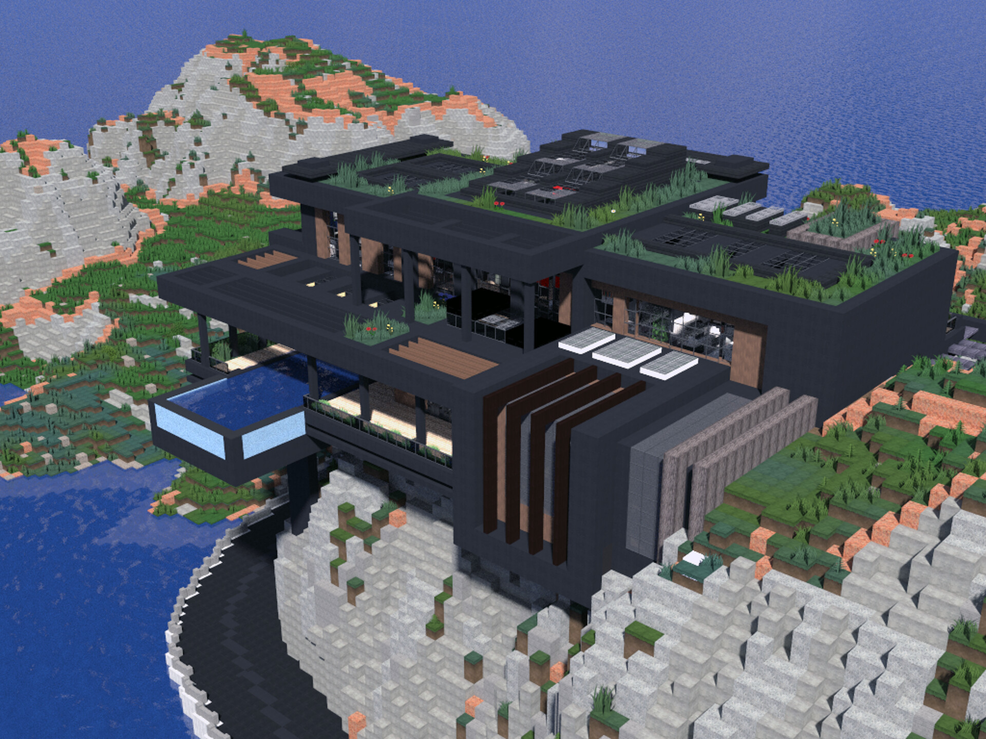 Modern Cliffside Villa 4 | interiors + download Minecraft Map