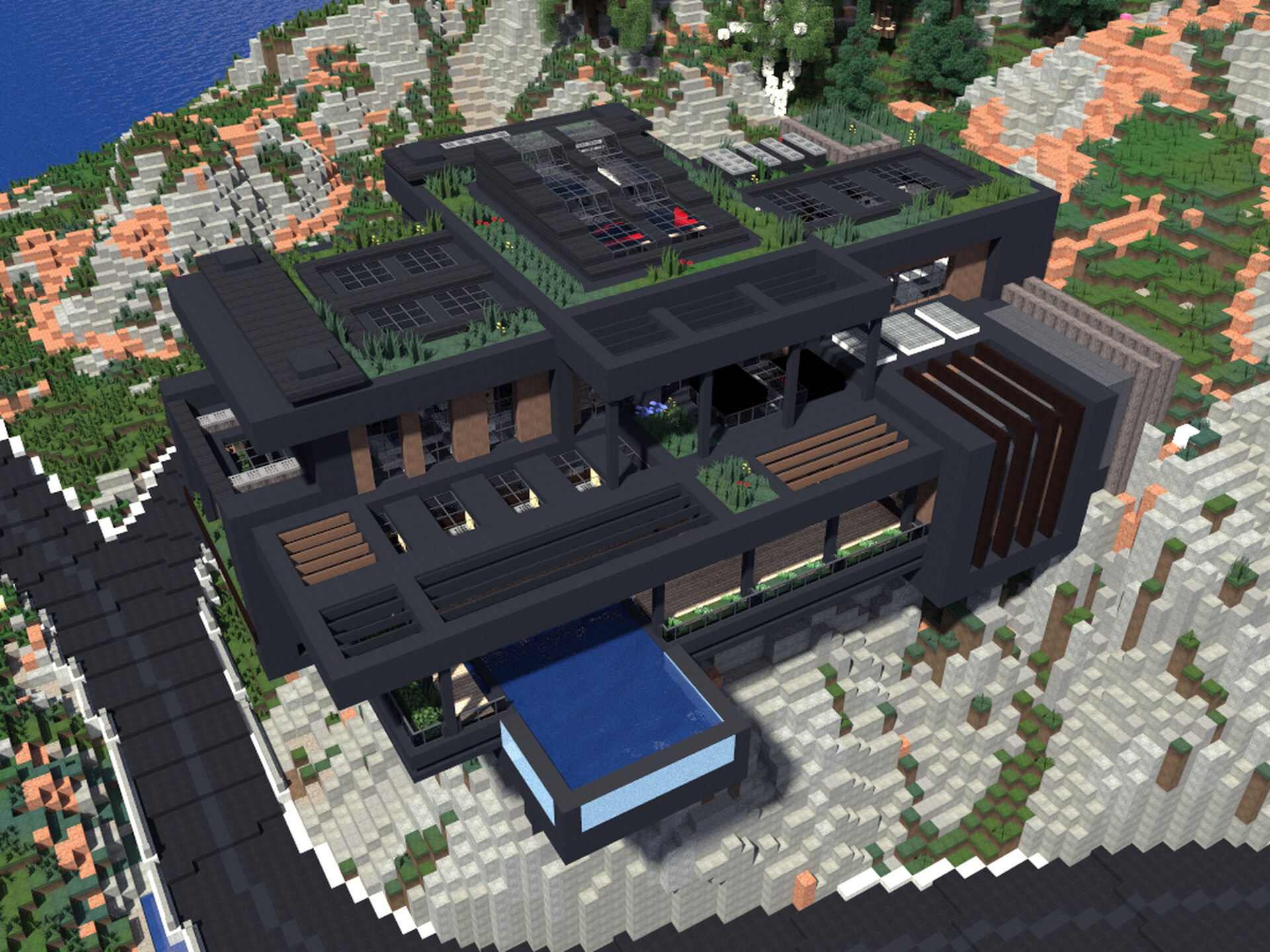 Modern Cliffside Villa 4 | interiors + download Minecraft Map