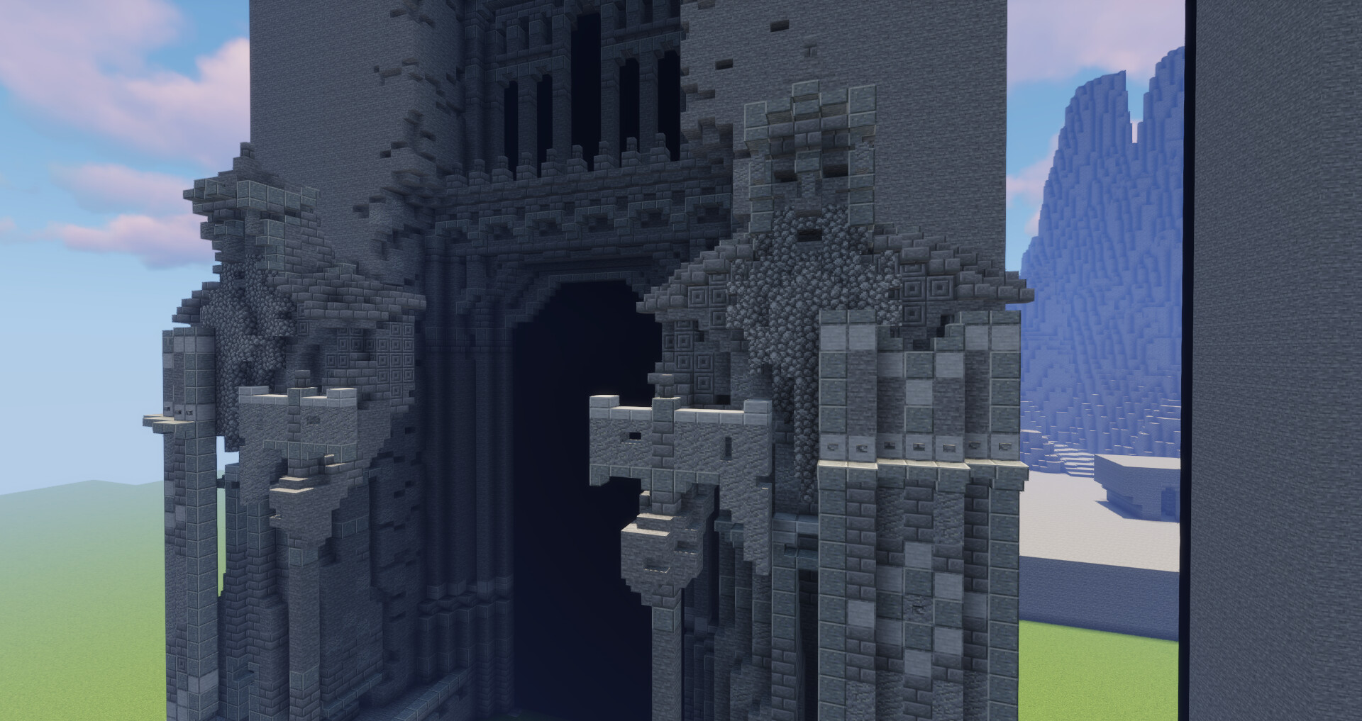 A Tall Gate to a Dwarven Kingdom Guarded By Stone Dwarves Minecraft Map