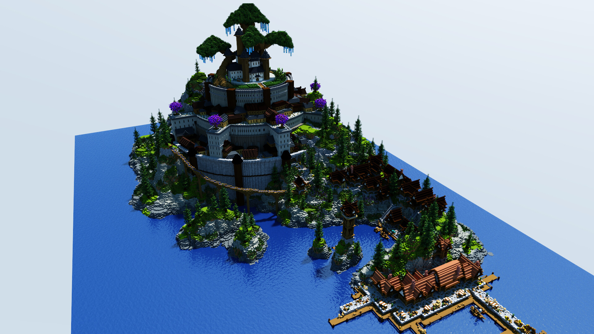 Medieval Castle Mega Build + Town and Port Minecraft Map