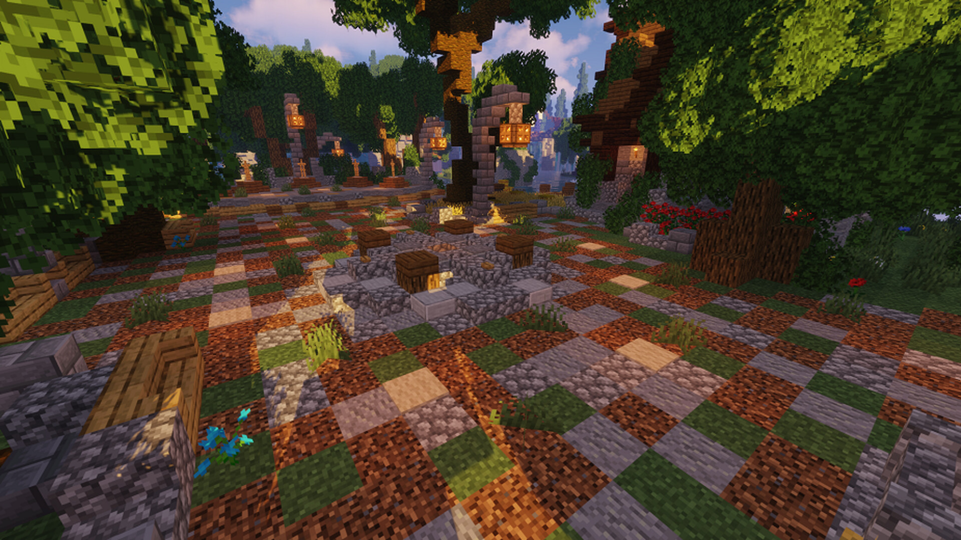 Hub - Lobby Little Town Surrounded with waterfall Minecraft Map