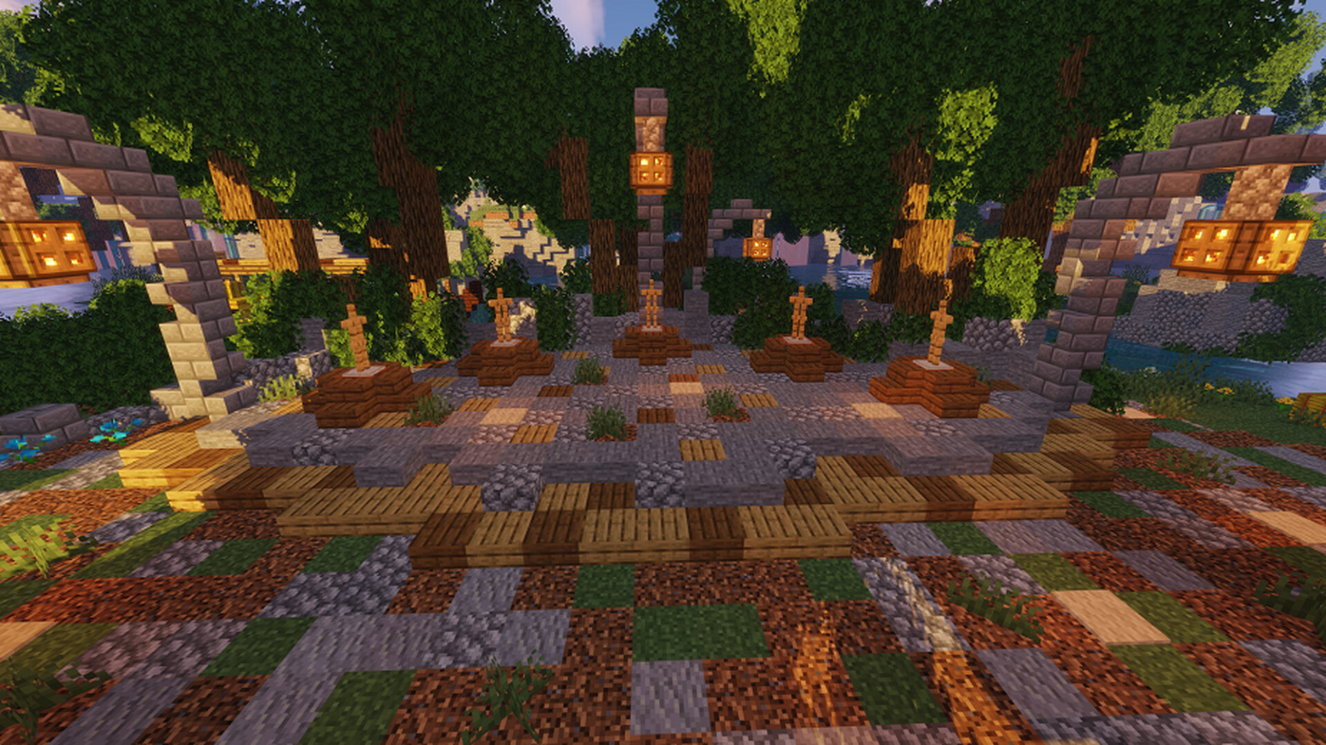 Hub - Lobby Little Town Surrounded with waterfall Minecraft Map