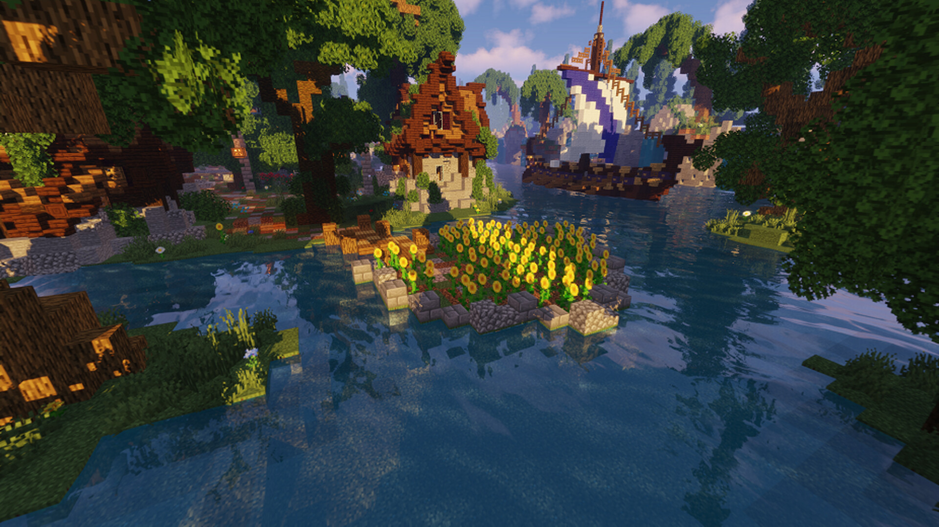 Hub - Lobby Little Town Surrounded with waterfall Minecraft Map