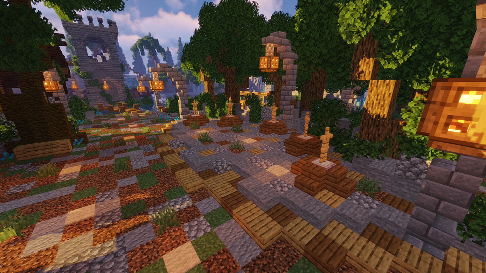 Hub - Lobby Little Town Surrounded with waterfall Minecraft Map