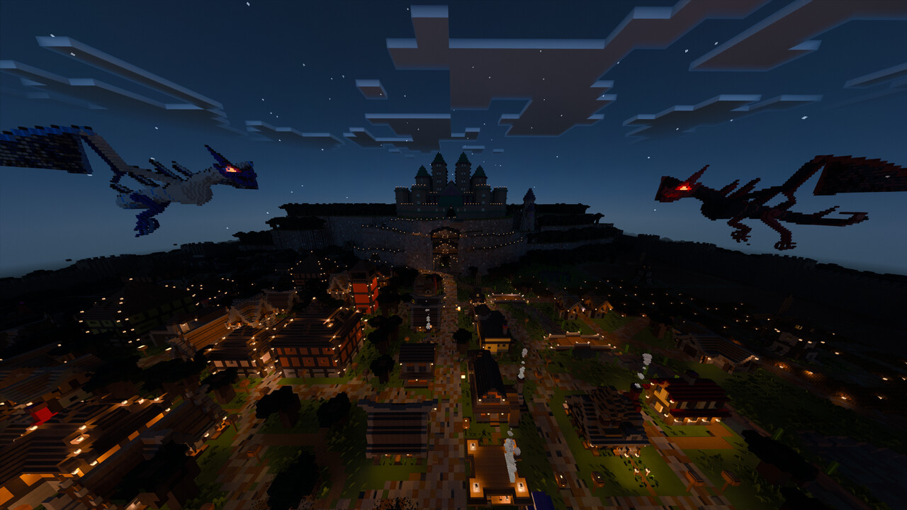 Medieval town with 2 dragons Minecraft Map