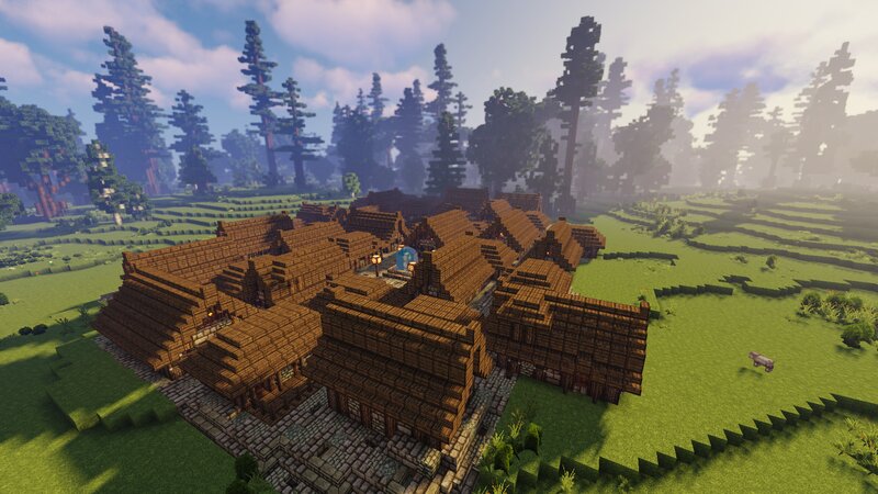 Mittelalterliches Dorf auf der Insel ohne Nacht ( 1000 * 1000 Blocks ...