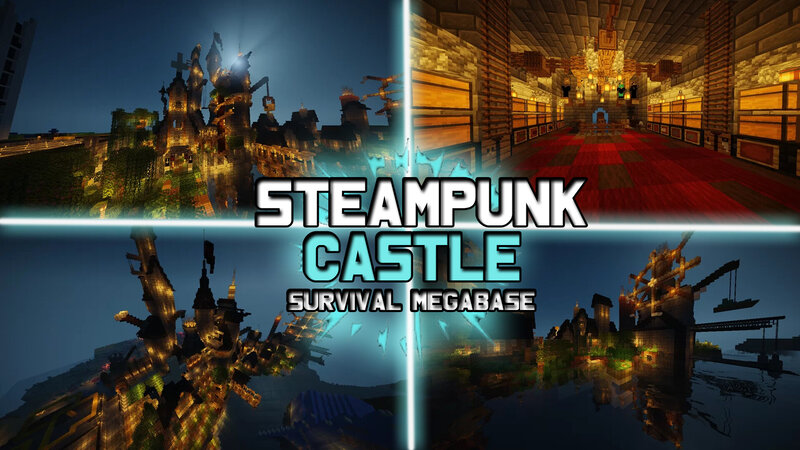 Badass Massive SteamPunk Castle (Survival Base) With Village Minecraft Map