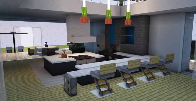 Single-Story Open Plan Modern House Minecraft Map