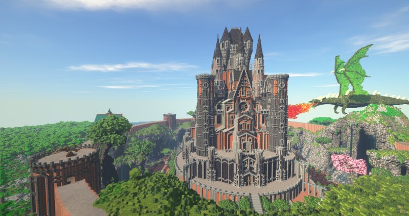 Cascade Citadel built on the Builder's Forge server Minecraft Map