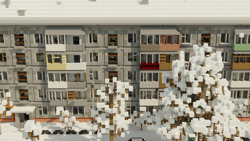 Post-Soviet courtyard in winter + download Minecraft Map