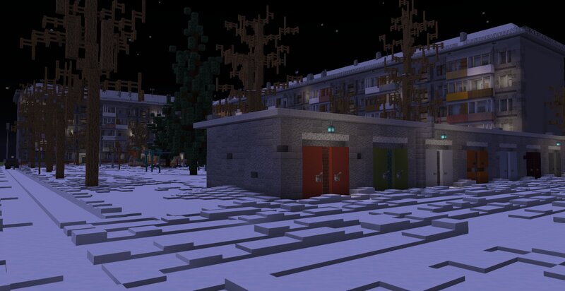 Post-Soviet courtyard in winter + download Minecraft Map