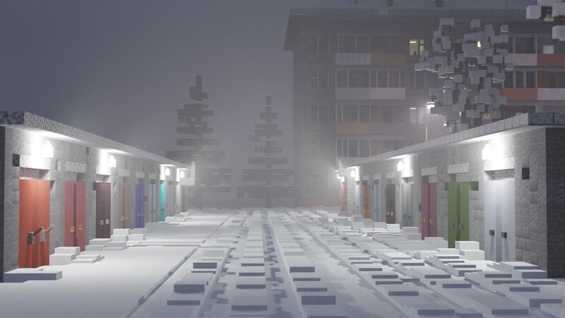 Post-Soviet courtyard in winter + download Minecraft Map