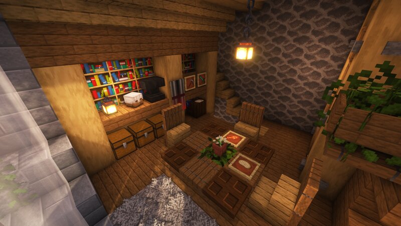 Cabin in the mountain with interior [ Download ] Minecraft Map