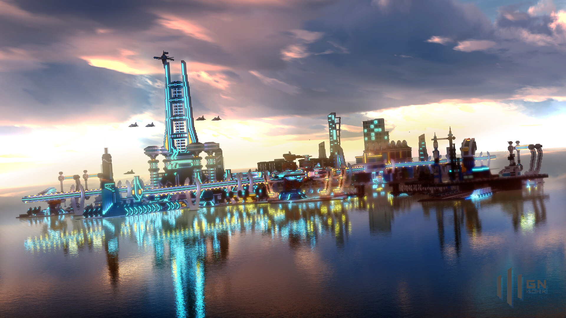 Space Port & City (Science fiction style project) Minecraft Map