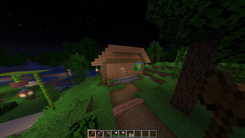 Jungle village with special houses for professions and a tree house ...