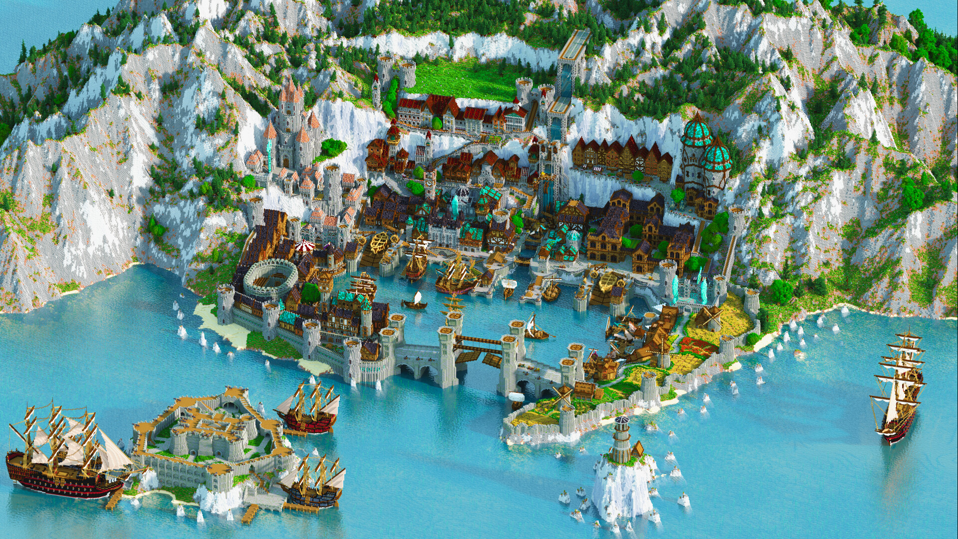 Khiessal - medieval cliffside harbor city Minecraft Map