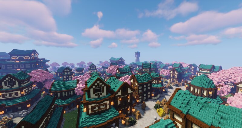 Japanese city on a custom island Minecraft Map