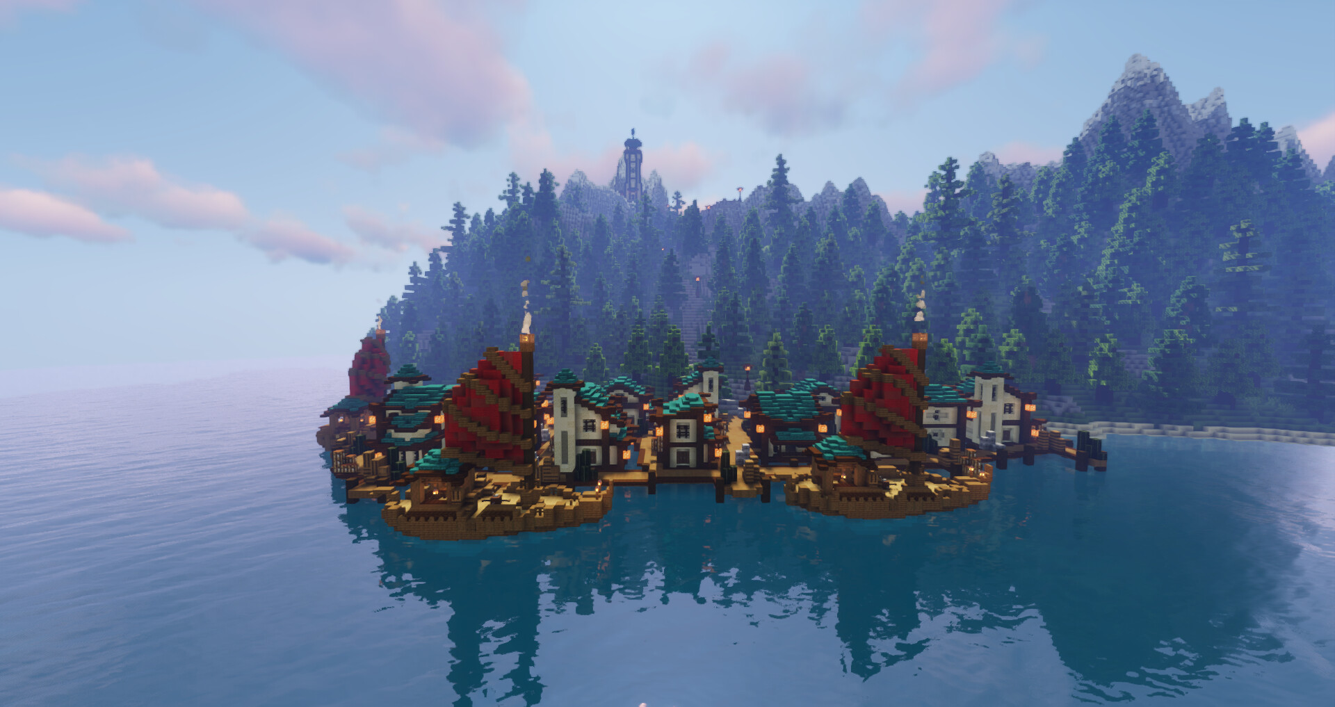 Japanese city on a custom island Minecraft Map