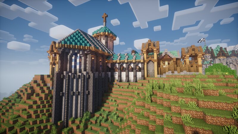 castillo y pueblo en la montaña 1.18 Minecraft Map