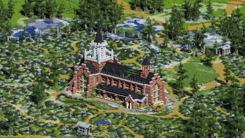 Old Abandoned Brick Church w. Overgrown Graveyard Minecraft Map