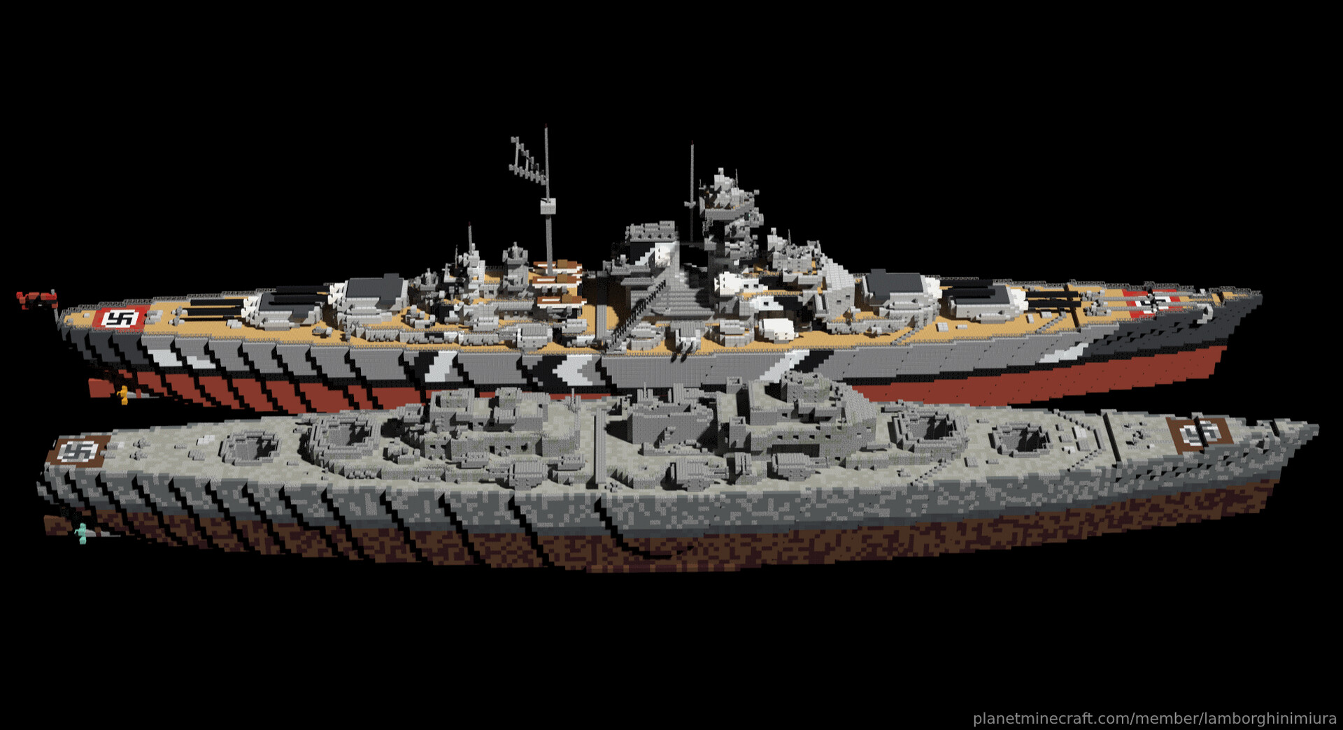 Battleship Bismarck 1:1 (Normal Version & Wreck Diorama) Minecraft Map