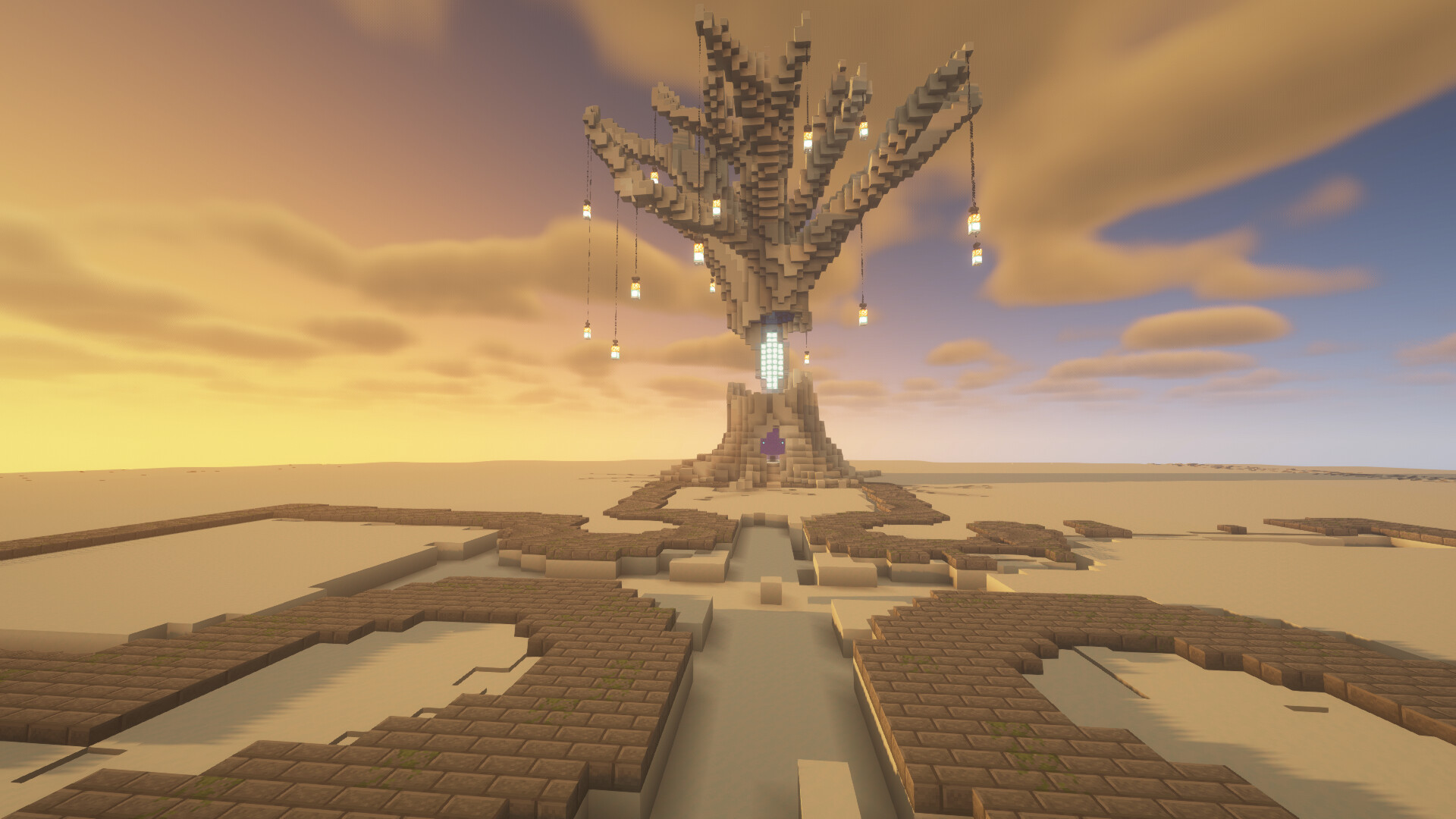 Crystal White Treehouse with Cross Front yard Minecraft Map