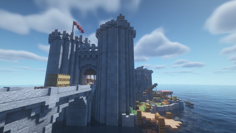 Beautiful castle and village on small island in the ocean Minecraft Map