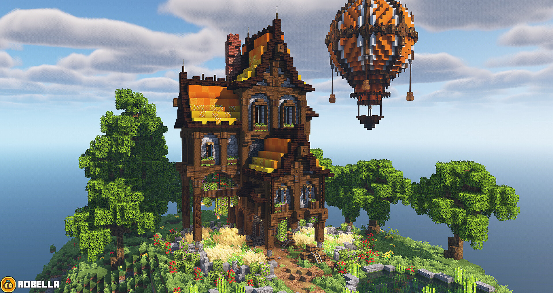 Floating Island House & Hot Air Balloon ~🎈 Minecraft Map