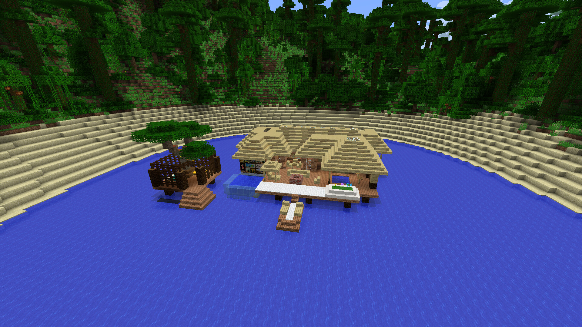 Bungalow on Jungle Island with Shallow Lagoon and Volcano Minecraft Map