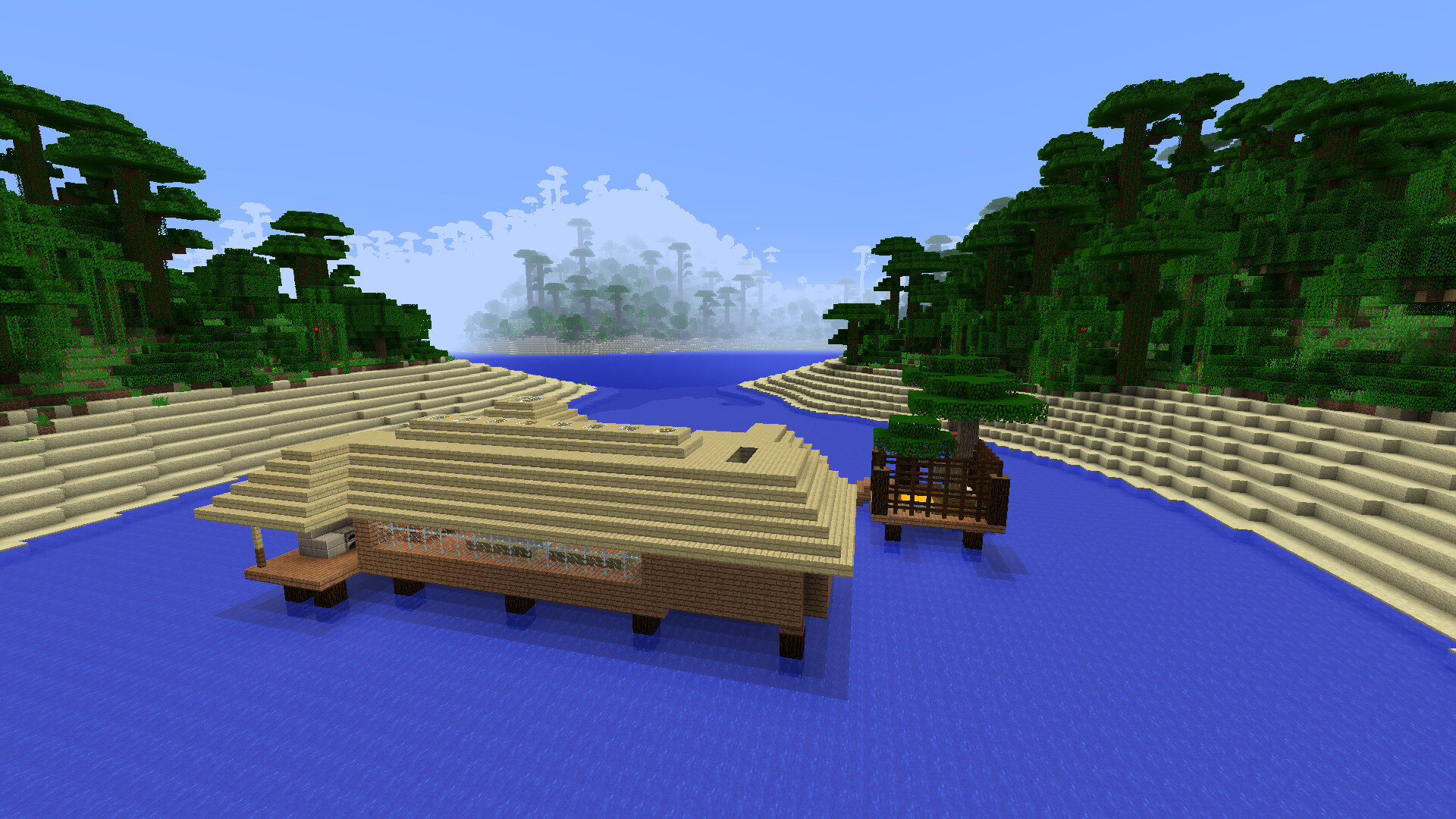 Bungalow on Jungle Island with Shallow Lagoon and Volcano Minecraft Map