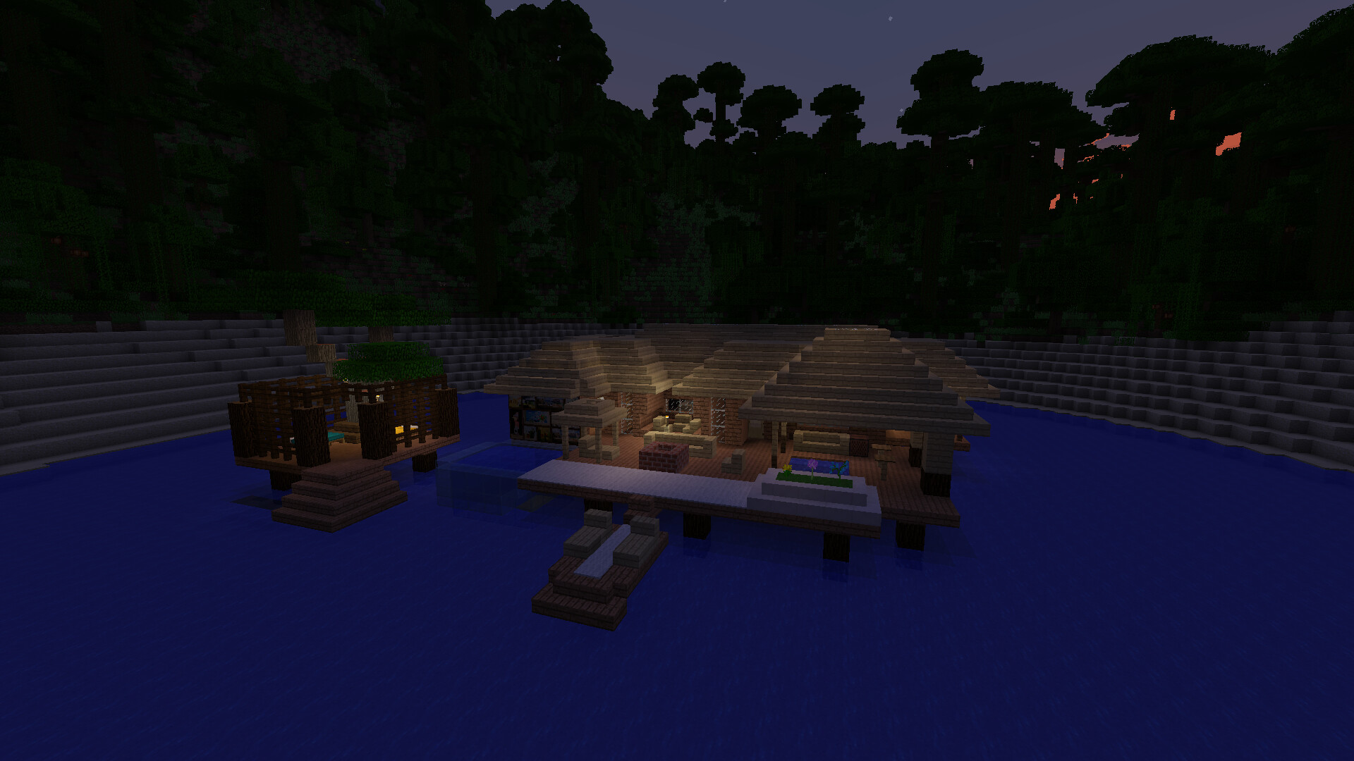 Bungalow on Jungle Island with Shallow Lagoon and Volcano Minecraft Map