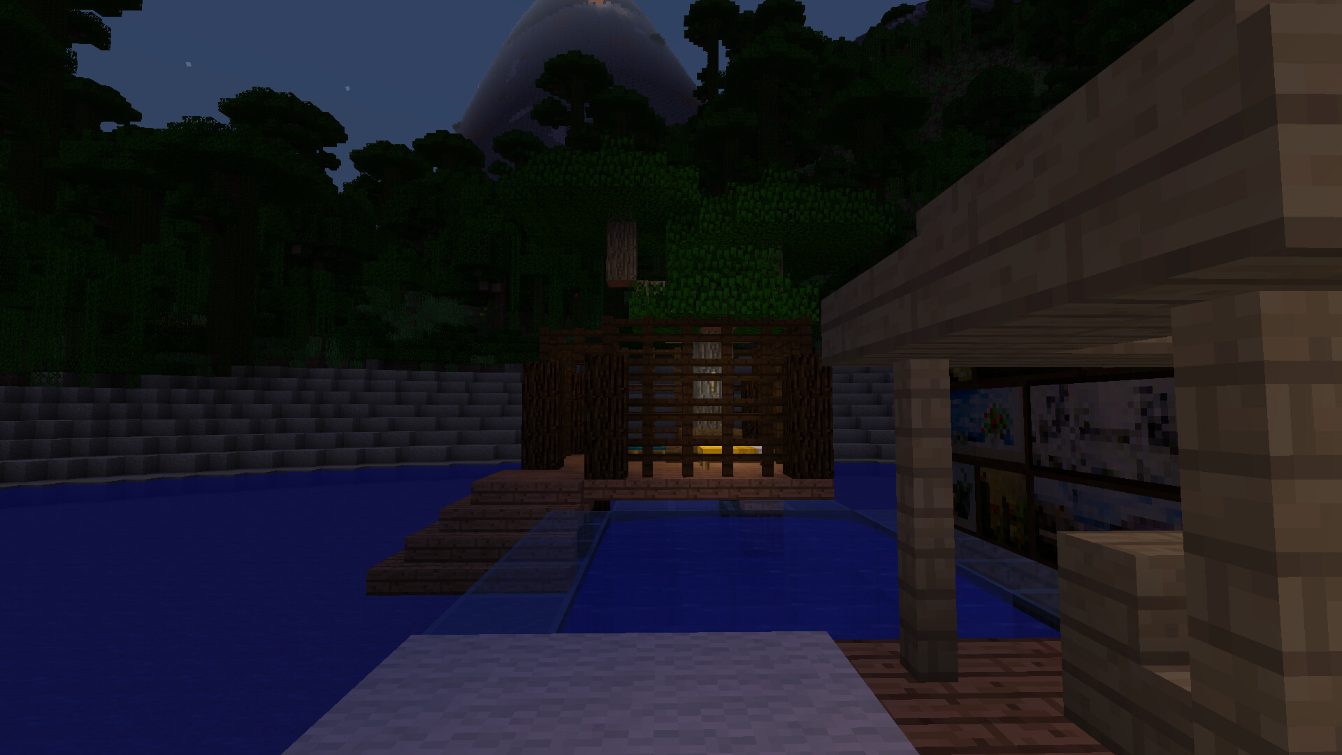 Bungalow on Jungle Island with Shallow Lagoon and Volcano Minecraft Map