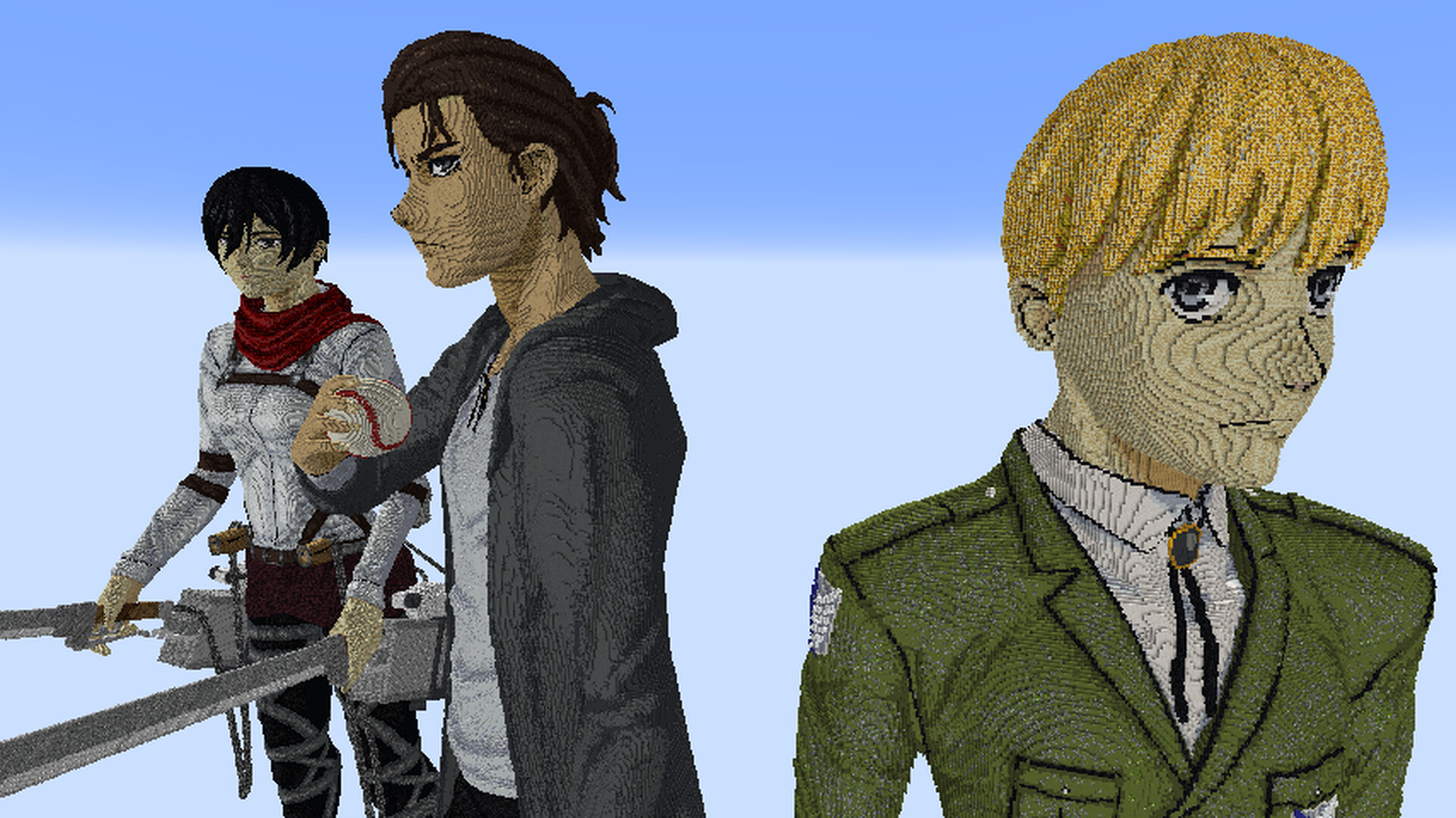 Attack on Titan - Eren, Mikasa, and Armin Minecraft Map