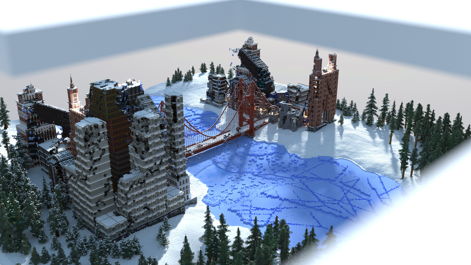 Winter map. Sity, bridge and frozen river| Java 1.18.+ | 650x650 ...