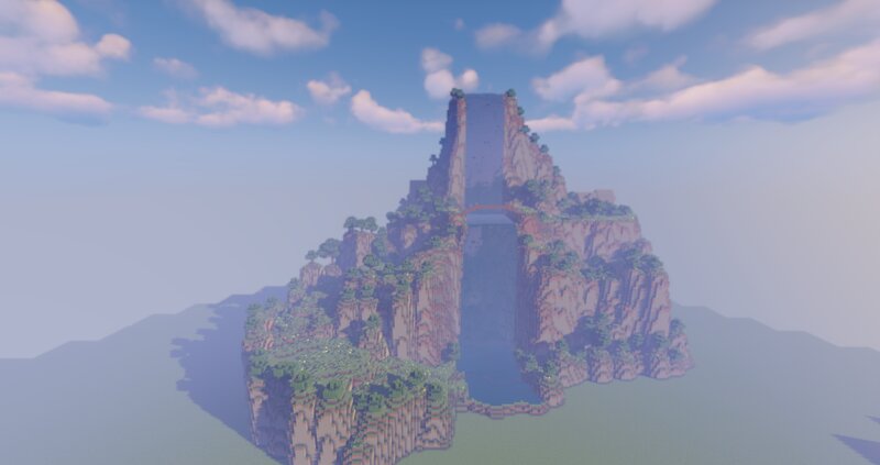mountain waterfall- small village Minecraft Map