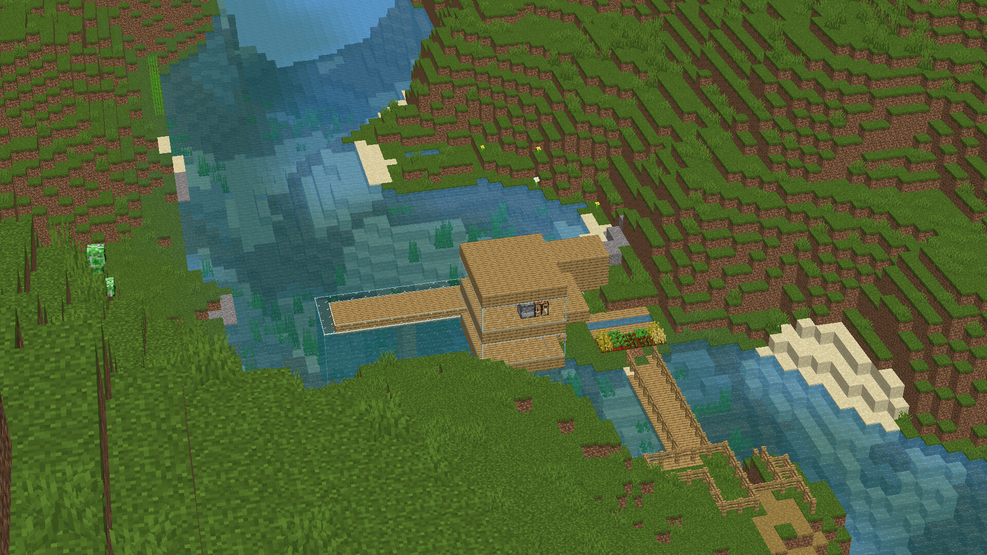 Water House with bridge near Village Minecraft Map