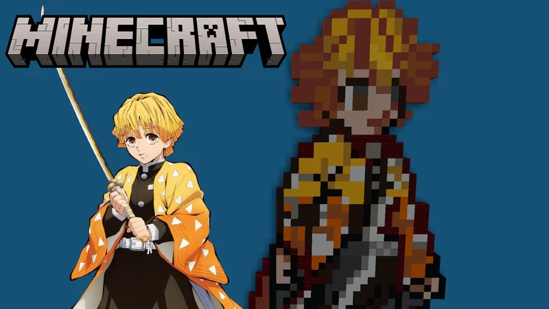 Pixel Art Zenitsu Agatsuma Demon Slayer Minecraft Map