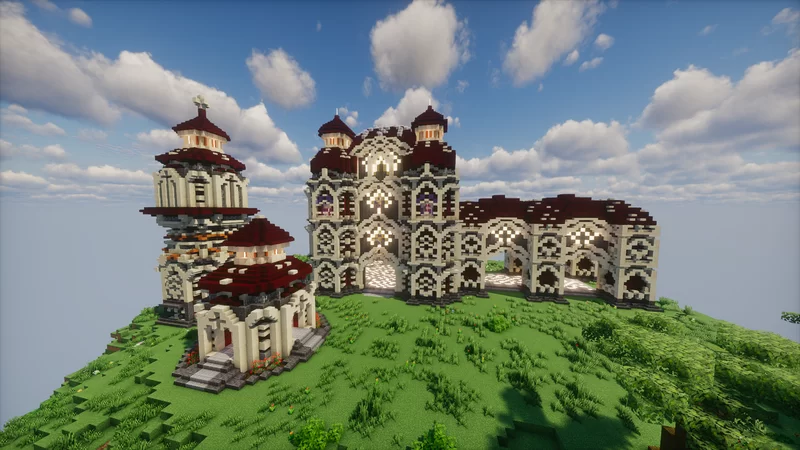Minecraft magnificent mansion (house) and adjacent structures on a ...
